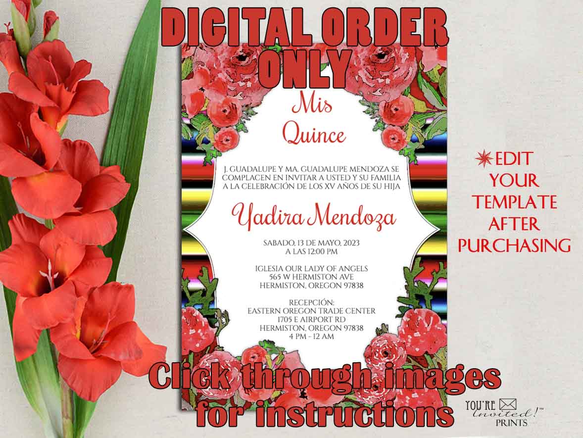Digital Invitation Template - 5x7 Editable Invitation - Mexican Sarape ...